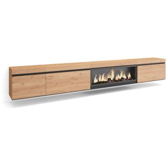 Skraut Home TV-Schrank, Lowboard, f&uuml;r Wohnzimmer und Esszimmer, 317x45x35 cm, Elektrokamin xxl, H&auml;ngend, Moderner Stil, Eiche - Skraut Home