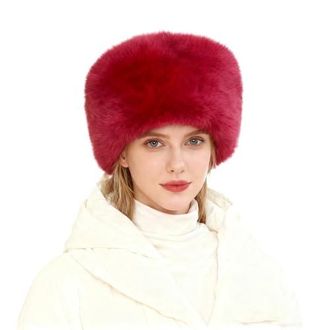 Lina & Lily Chapeau Femme Hiver en Fausse Fourrure, Bonnet Toque de Style Russe (Cramoisi)