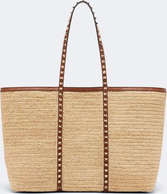 Valentino Garavani Tote Bag Rockstud Large aus Raffiabast