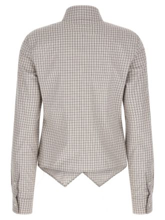 Maison Margiela Pointed-Hem Cotton Check Blouse - Beige