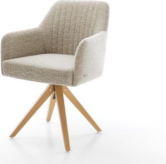 DELIFE Drehstuhl Greg-Flex Webstoff Soft Beige Holzgestell kantig Natur 360&deg; drehbar Taschenfederkern, Esszimmerst&uuml;hle