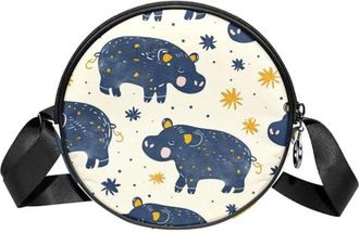 Generic Petit sac &agrave; bandouli&egrave;re rond pour femme, sac &agrave; bandouli&egrave;re hippopotame avec fermeture &eacute;clair, bretelles r&eacute;glables, sac &agrave; main rond d&eacute;contract&eacute; pour fe