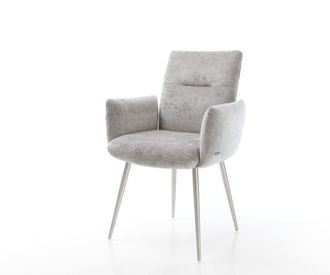 DELIFE Esszimmerstuhl Jova-Flex mit Armlehnen Chenille Silbergrau 4-Fu&szlig; konisch Edelstahl Taschenfederkern, Esszimmerst&uuml;hle