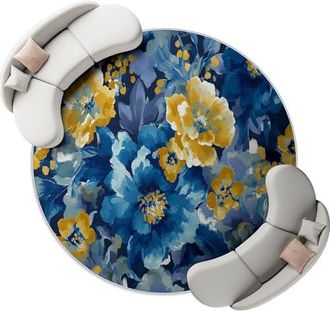 Generic Bleu Tapis Rond Lavable, Motif Abstrait Camouflage Fleurs pour Enfants Salon Chambre &agrave; Coucher Salle &agrave; Manger ou Salle de Jeux Tapis Doux et Moelleux,