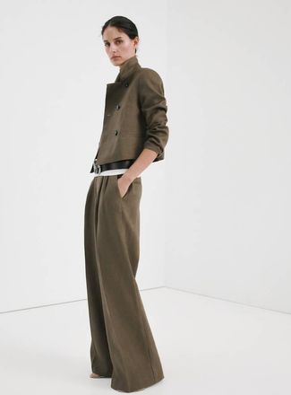 Mango Pantalon droit lin kaki - Femme - 34 - MANGO