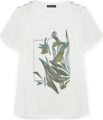 Fiorella Rubino Femme, Tops, Blanc, Taille: 44 FR T-shirt avec impression et cristaux