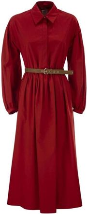 Max Mara Femme, Robes, Rouge, Taille: 40 FR Robe Midi en Coton Pliss&eacute; &agrave; Manches Ballon