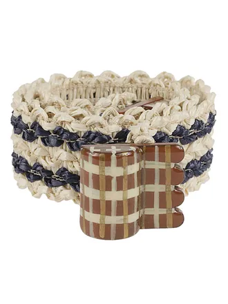 Exquisite J Striped Raffia Belt - Cream
