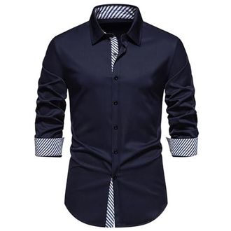 Generic Chemise d&eacute;contract&eacute;e &agrave; manches longues pour homme - Cardigan en flanelle - Doubl&eacute;e, Marine, XXL