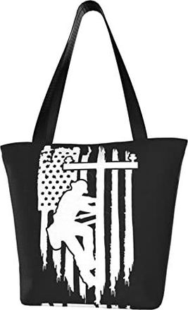 AOOEDM Sac fourre-tout Drapeau am&eacute;ricain Lineman Sacs &agrave; provisions Petit sac de march&eacute; r&eacute;utilisable Sacs fourre-tout de plage Sacs de voyage