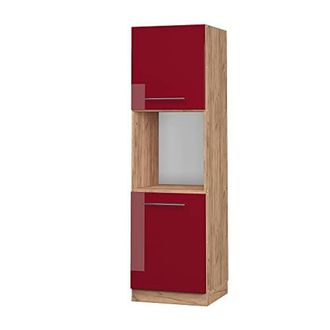 Vicco Meuble pour Four Fame-Line, Rouge Bordeaux Haute Brillance/Chêne de Force doré, 60 cm Ouvert