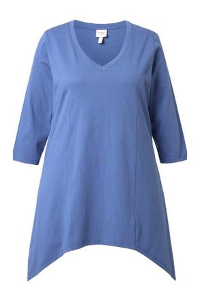 Ulla Popken T-Shirt Shirt Zipfelsaum V-Ausschnitt 3/4-Arm Biobaumwolle