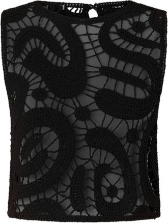 Pinko Pinko, Femme, Tops, Noir, Taille: 36 FR Geometric Crocheted Sleeveless Top