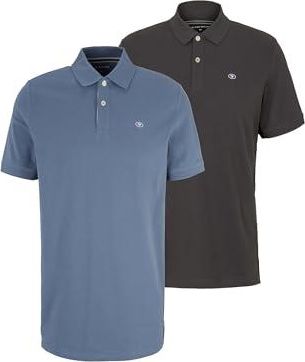 Tom Tailor Lot de 2 polos piqués basiques pour homme, China Blue/Tarmac Grey, XXXL