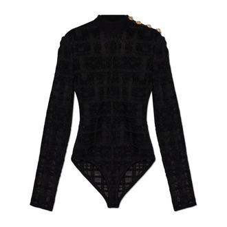 Balmain Femme, Tops, Noir, Taille: 42 FR Bodysuit &agrave; &Eacute;paules Rembourr&eacute;es