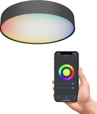 Calex Smart LED Deckenleuchte, 30 cm, RGB-Farben & kalt- bis warmwei&szlig; Licht, dimmbar, WLAN App- & Sprachsteuerung, Schwarz