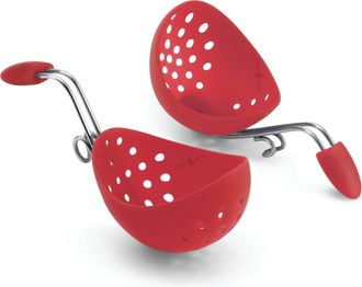 Cuisipro Silikon Eierpochierer 2er-Set | Rot | Für perfekt geformte, sanft gegarte Eier | Eier Pochierer zum Aufhängen am Topfrand | Spülmaschinengeeignet | 16