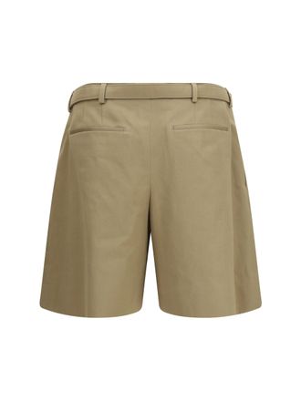 Saint Laurent Pleated Belt Cotton Bermuda Shorts - Beige