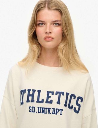 Superdry Athletic - Basic-Sweatshirt in W&uuml;stenknochen-Wollwei&szlig; mit Applikation und Rundhalsausschnitt