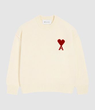 Ami Pull With Contrasted Ami De Coeur Ecru Rouge