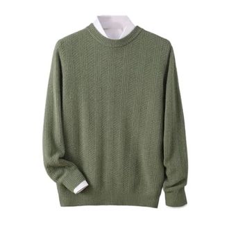 Generic Pull à col rond en laine tricotée pour homme - Solide - À manches longues - Solide, Army En8, S