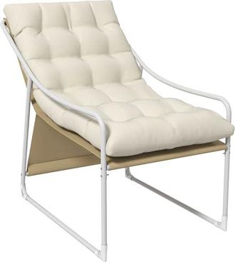 OUTSUNNY Chaise de Jardin Fauteuil dextérieur avec Coussin Cadre en Acier pour Balcon, terrasse, Jardin dim. 62L x 110l x 88H cm Beige