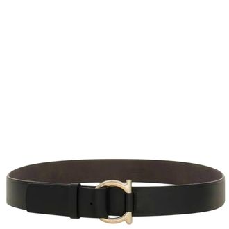 Ferragamo G&uuml;rtel - Leather Belt With Golden Metal Buckle - Gr. 75 - in Schwarz - f&uuml;r Damen