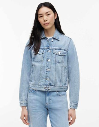 Tommy Jeans verwaschene Denim-Truckerjacke in Hellblau
