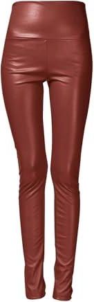Generic Legging en cuir synth&eacute;tique pour femme - Legging doubl&eacute; aspect cuir - Pantalon de yoga taille haute - Pantalon extensible confortable - Pantalon verni