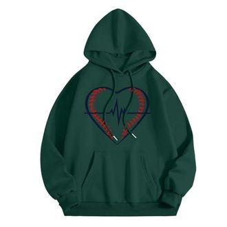 Generic 2026 Sweat &agrave; capuche d&eacute;contract&eacute; imprim&eacute; coeur pour femme, vert fonc&eacute;, XXL