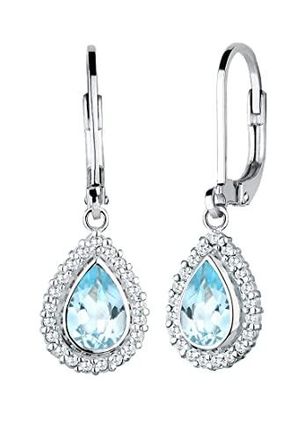 Elli edelsteinohrringe-boucles doreilles femme-gouttes-argent 925-oxyde de zirconium-topaze bleue-tropfenschliff 0303390915
