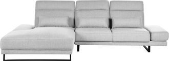 Beliani 4-Sitzer Ecksofa Hellgrau Stoff L-F&ouml;rmig mit Chaiselongue Rechtsseitig 3 Dekokissen Verstellbare Armlehnen R&uuml;ckenlehne Sitztiefe Kopfst&uuml;tze