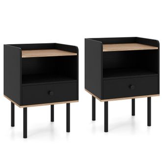 Giantex Nachttisch 2er Set, Beistelltisch mit offenem Fach & Schublade, moderner Sofatisch mit erh&ouml;hten Metallbeinen, Nachtschrank Nachtkonsole Nachtkommode 4