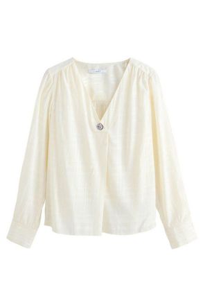 Next Langarmbluse Langarm-Bluse mit V-Ausschnitt aus Satinjaquard (1-tlg)