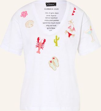 Grace Grace T-Shirt Mit Schmuckperlen weiss