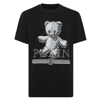 Philipp Plein Homme, Tops, Noir, Taille: 4XL T-Shirt Col Rond Teddy Monogram