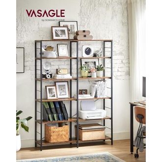 Vasagle Biblioth&egrave;que 6 Niveaux, &Eacute;tag&egrave;re de Rangement, Meuble, 30 x 120 x 172,5 cm, Style Industriel, pour Salon, Bureau, Balcon, Cuisine, Marron Rustique et