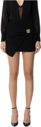 Elisabetta Franchi Femme, Jupes, Noir, Taille: 44 FR Mini Jupe en Cr&ecirc;pe Fluide avec Gros