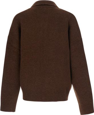Ami Wool with Embroidered Logo Polo Sweater - Brown