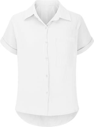 Generic Chemise en lin pour femme - Manches courtes - Col en V - Boutonn&eacute; - D&eacute;contract&eacute; - En mousseline - Chemisier basique - L&eacute;ger et respirant - Chemisier d