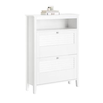 SoBuy Armoire à Chaussures Commode à Chaussures 2 Abattants Meuble de Rangement à Chaussures Meuble dentrée Coffre Rangement pour Chaussures, 80 x 25 x 108 
