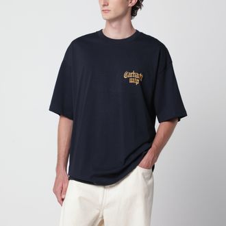 Carhartt Work in Progress Dunkelblaues S/S Blackletter T-Shirt aus Baumwolle