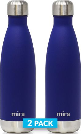 Mira Mikati Isolierte Wasserflasche aus Edelstahl in Cola-Form, doppelwandig, 24 Stunden kalt/12 Stunden heiß, 2 Stück, Mattblau