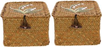 Hemoton 2 Stück Box Gewebte Aufbewahrungsbox Aufbewahrungsbehälter Handgefertigte Geschenkbox Mit Deckel Für Desktop-make-up-organizer Home Organization