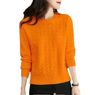Generic Chemises à col rond pour femme - Coupe ajustée - Solide et souple - En tricot - Pull basique en tricot, Orange, XXL