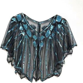 Generic NYSBH Ch&acirc;le r&eacute;tro avec perles et paillettes pour femme, Noir-bleu ciel, Taille unique
