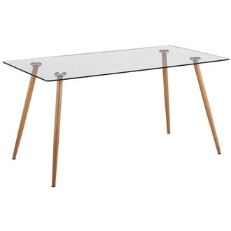 PEGANE Table &agrave; manger, table de repas en verre et pieds m&eacute;tal coloris ch&ecirc;ne cambrian - longueur 140 x profondeur 80 cm
