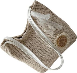 BESPORTBLE Paquet Cabas en Paille Tiss&eacute;e &agrave; la Main Grand Paquet Fourre-Tout d&Eacute;t&eacute; pour Femme Tiss&eacute; Naturel L&eacute;ger et Spacieux Casual Couleur Tournesol Blanc Voyage