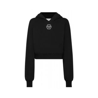 Philipp Plein Cropped Crystal Hexagon Logo Hoodie - - Sweatshirts & Hoodies - Damen - Schwarzk - M