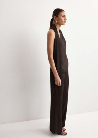 Mango Pantalon droit satin&eacute; chocolat - Femme - XL - MANGO